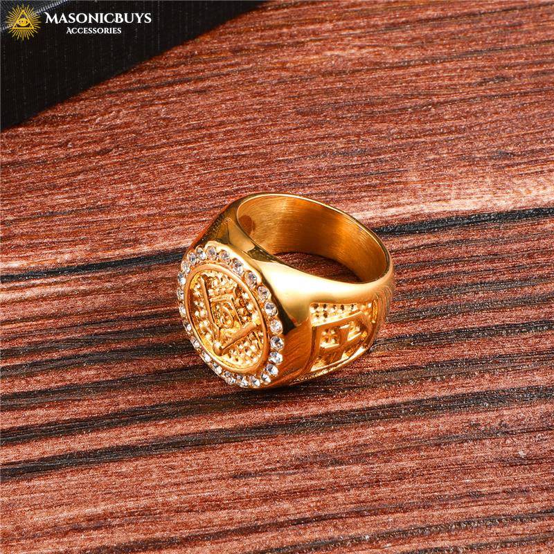 Gold Masonic Ring With Rhinestones | MasonicBuys
