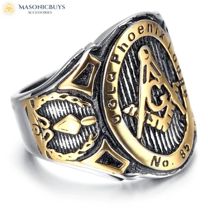 Gold Color Phoenix Lodge No 85 UGLQ Masonic Ring | MasonicBuys