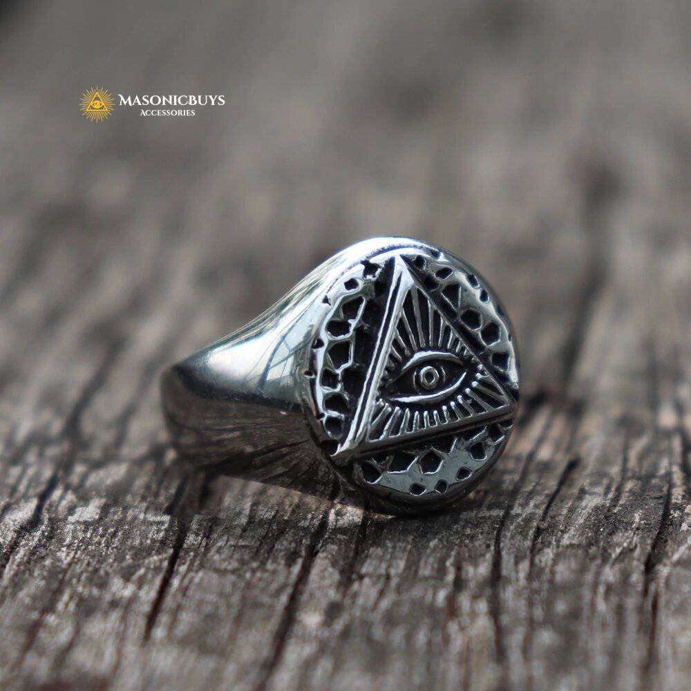 Vintage Stainless Steel Eye of Providence Ring | MasonicBuys