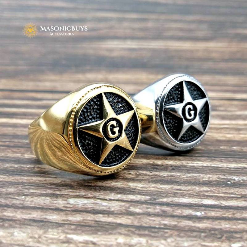 Simple Masonic Ring With Pentagram & "G" | MasonicBuys