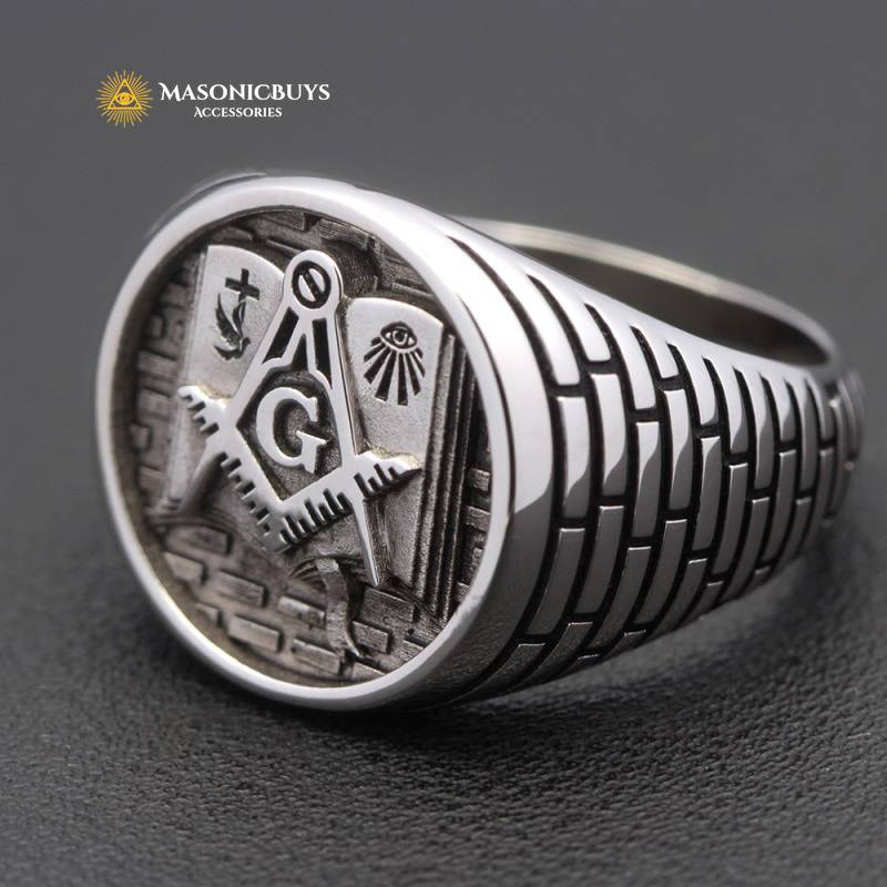 Silver Masonic Ring With Bible & Symbolics | MasonicBuys