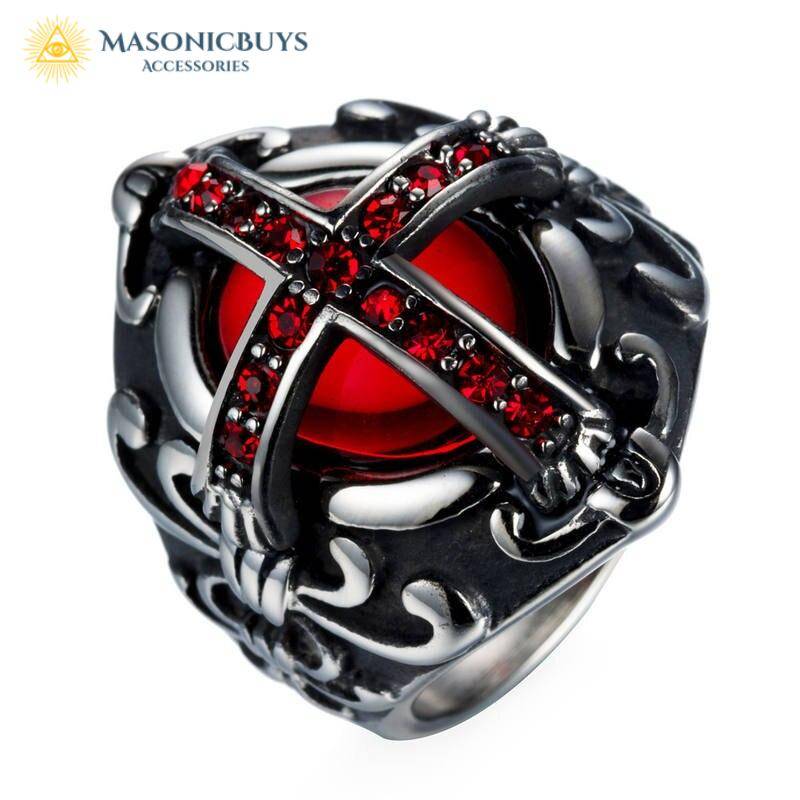 Knights Templar Cross Ring with Red Stones | MasonicBuys