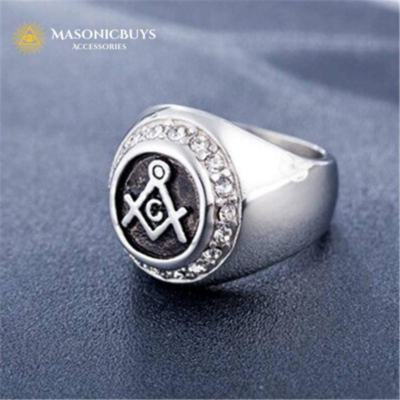 Classic Masonic Ring With Zircons | MasonicBuys