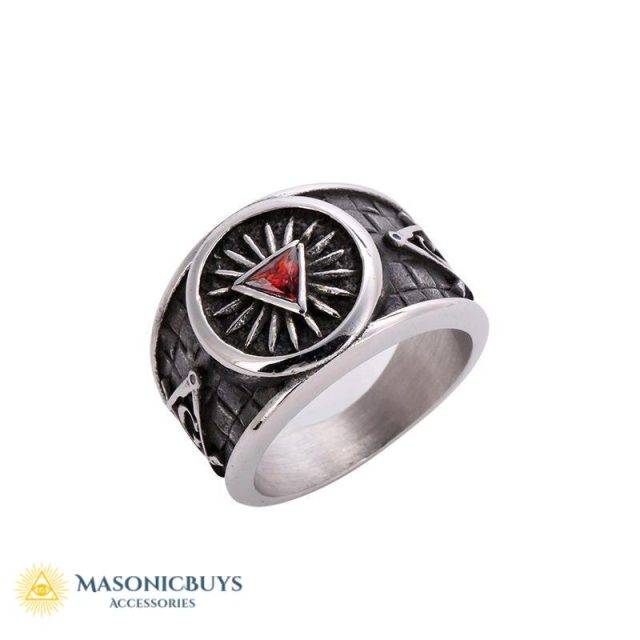 Antique Silver Masonic Ring With Red Stone | MasonicBuys