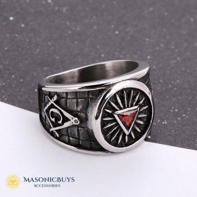 Antique Silver Masonic Ring With Red Stone | MasonicBuys