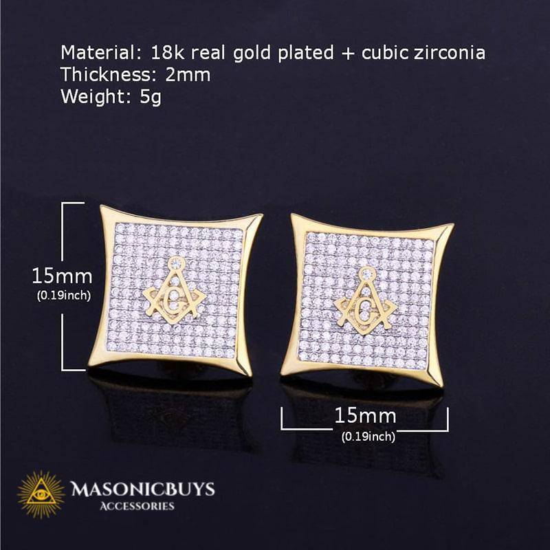 18K Gold Plated Masonic Earrings With Cubic Zirconias | MasonicBuys