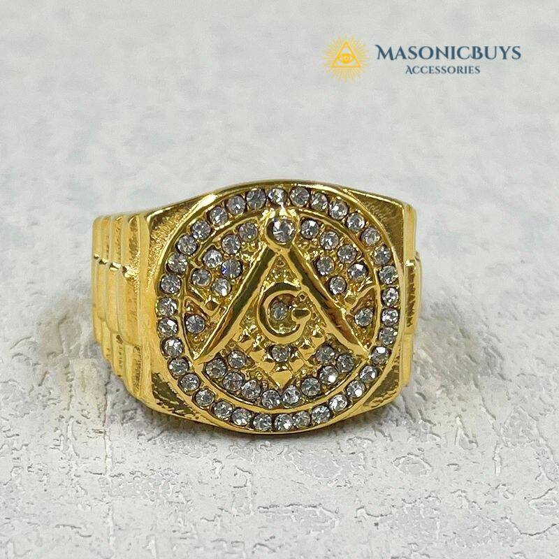 Gold Masonic Ring With Rhinestones | MasonicBuys