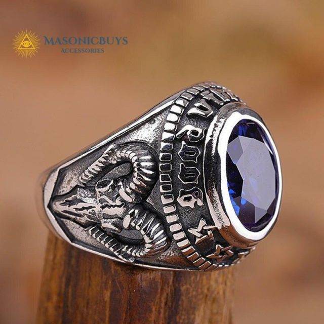 Masonic Ring With Ancient Symbols And Large Stone | MasonicBuys