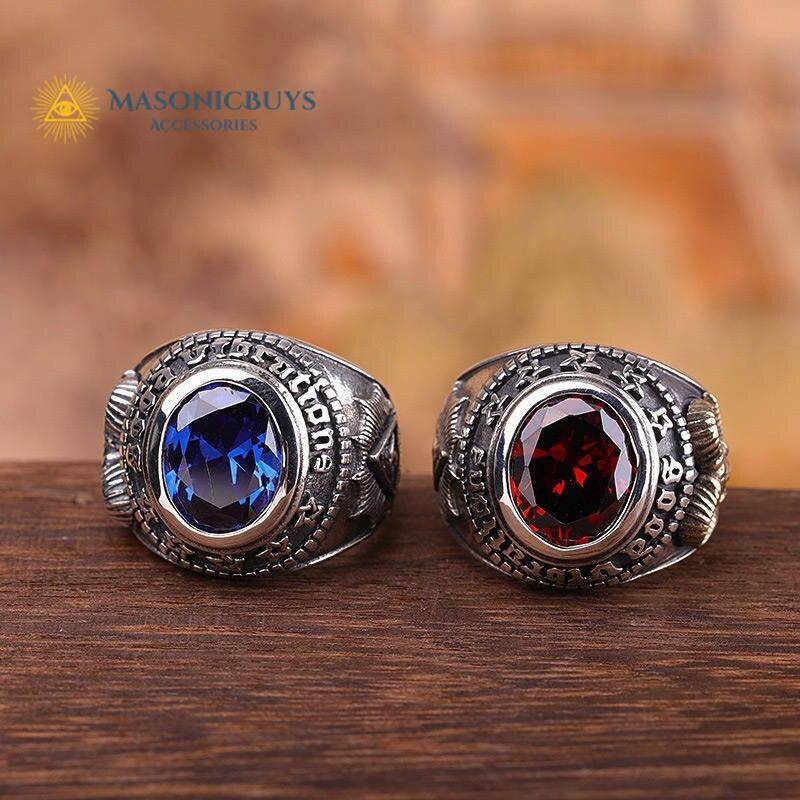 Masonic Ring With Ancient Symbols And Large Stone | MasonicBuys