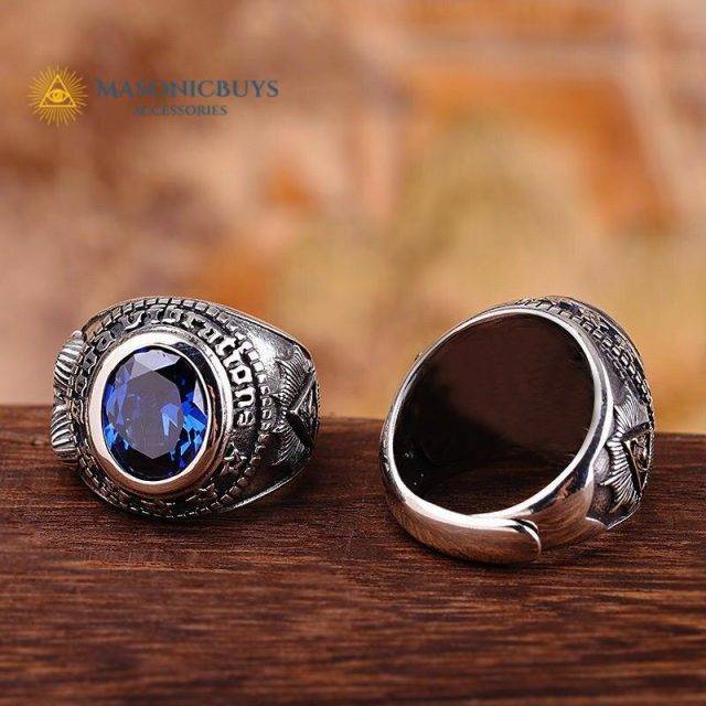 Masonic Ring With Ancient Symbols And Large Stone | MasonicBuys