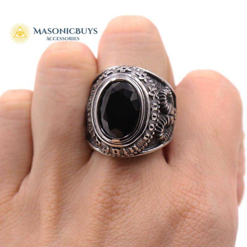 Masonic Ring With Ancient Symbols And Large Stone | MasonicBuys
