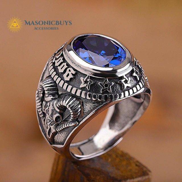 Masonic Ring With Ancient Symbols And Large Stone | MasonicBuys