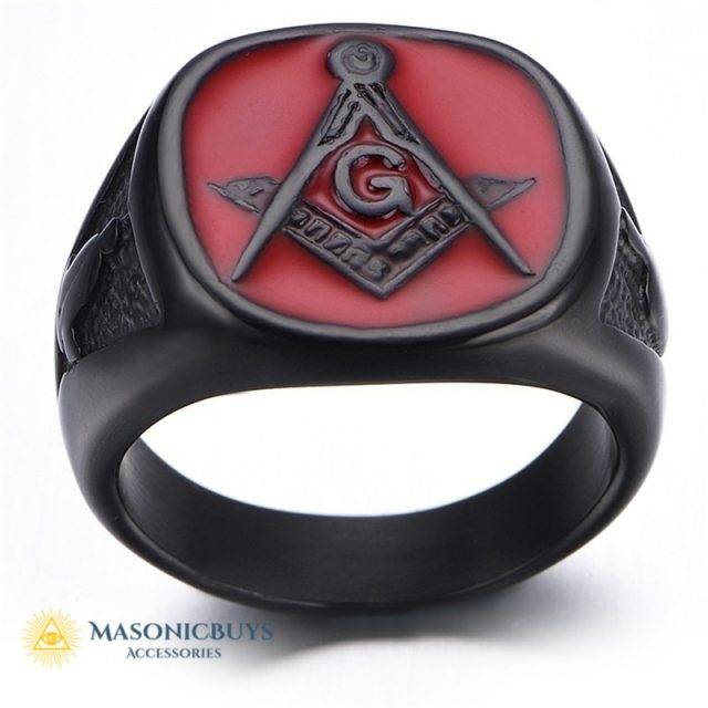 Outstanding Black-Red Masonic Ring | MasonicBuys