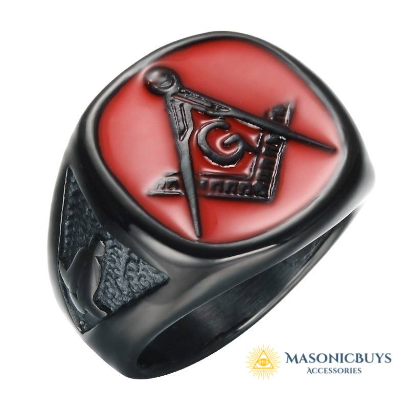 Outstanding Black-Red Masonic Ring | MasonicBuys
