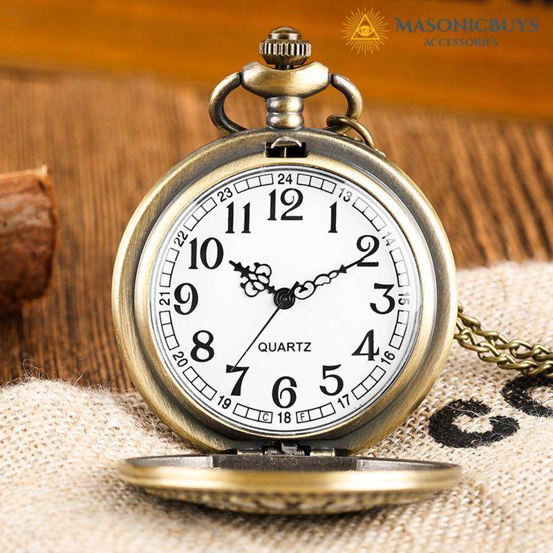 Antique Bronze Masonic Pocket Watch With Chain Necklace | MasonicBuys