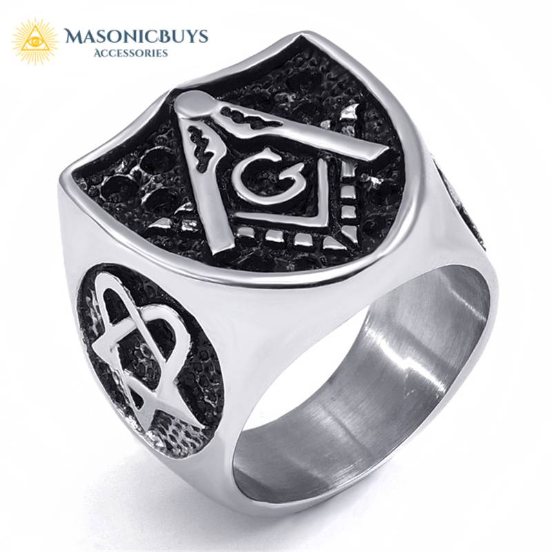 Stainless Steel Masonic Ring With The Shape of Shield | MasonicBuys
