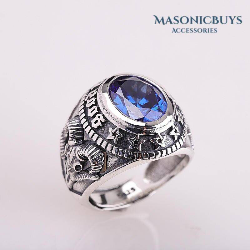 Masonic Ring With Ancient Symbols And Large Stone | MasonicBuys