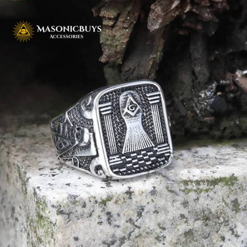 Ancient Styled Masonic Ring With Freemasonry Columns | MasonicBuys