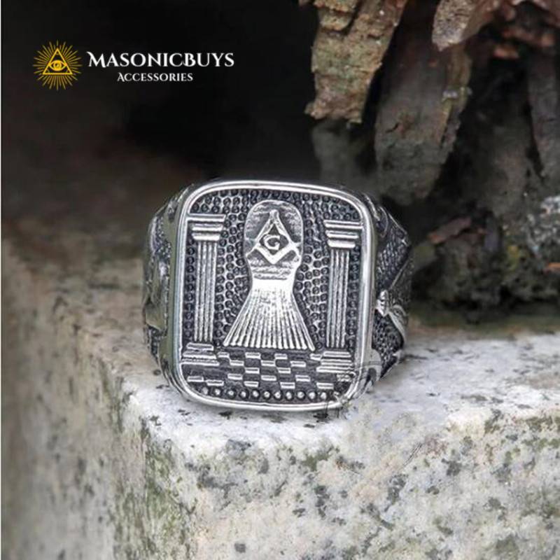 Ancient Styled Masonic Ring With Freemasonry Columns | MasonicBuys