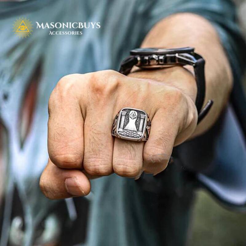 Ancient Styled Masonic Ring With Freemasonry Columns | MasonicBuys