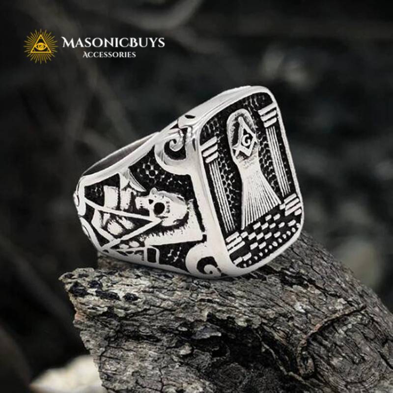 Ancient Styled Masonic Ring With Freemasonry Columns | MasonicBuys