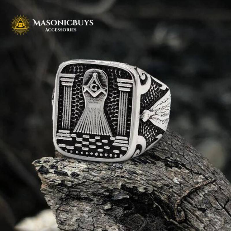 Ancient Styled Masonic Ring With Freemasonry Columns | MasonicBuys