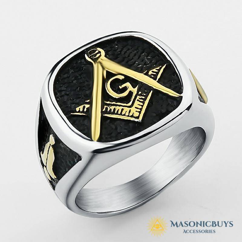 Masonic Ring With Compass & Square, Stainless Steel | MasonicBuys