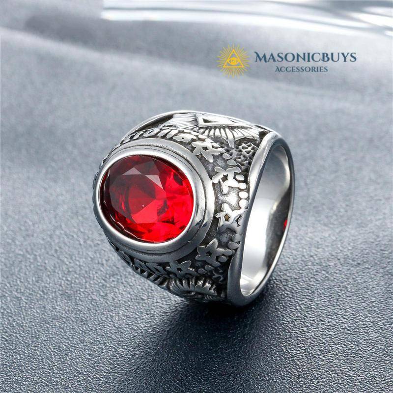 Masonic Ring With Ancient Symbols And Large Stone | MasonicBuys
