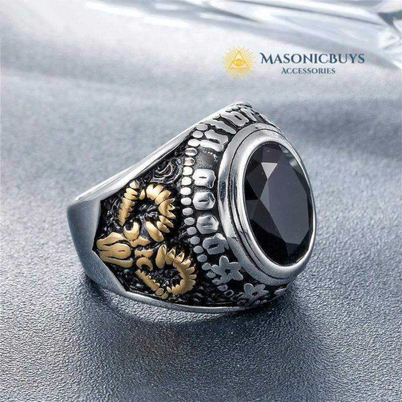 Masonic Ring With Ancient Symbols And Large Stone | MasonicBuys