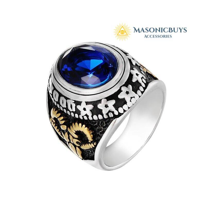 Masonic Ring With Ancient Symbols And Large Stone | MasonicBuys