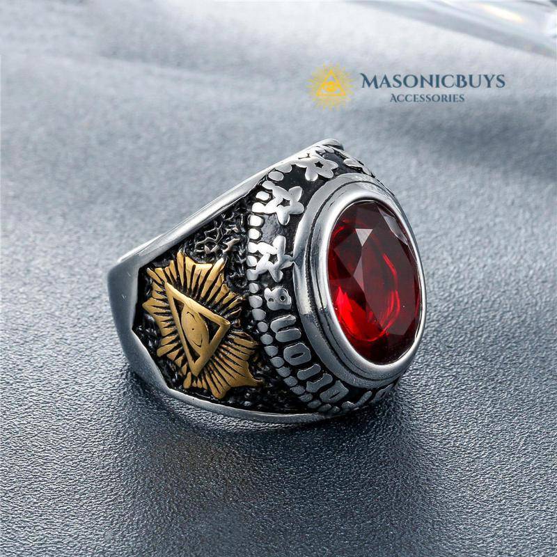 Masonic Ring With Ancient Symbols And Large Stone | MasonicBuys