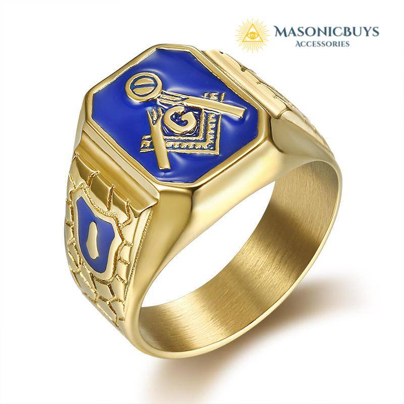 Stylish Blue Lodge Masonic Ring, Gold Plated Stainless Steel | MasonicBuys